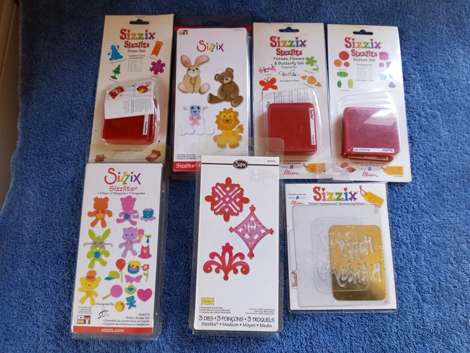 SIZZIX 7 Lot Sizzlits Die Sets NEW Snow Flowers Buddy Animals Birthday ...