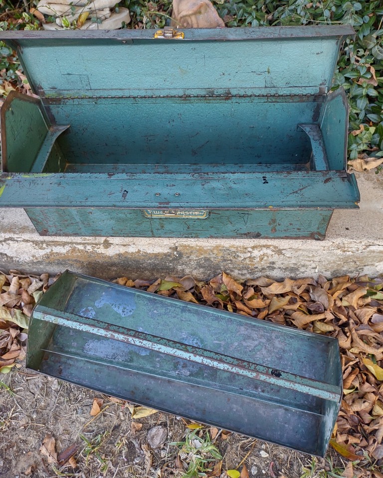 Vintage Ward Master Blue Green Metal Tombstone Tool Box with Tray | eBay