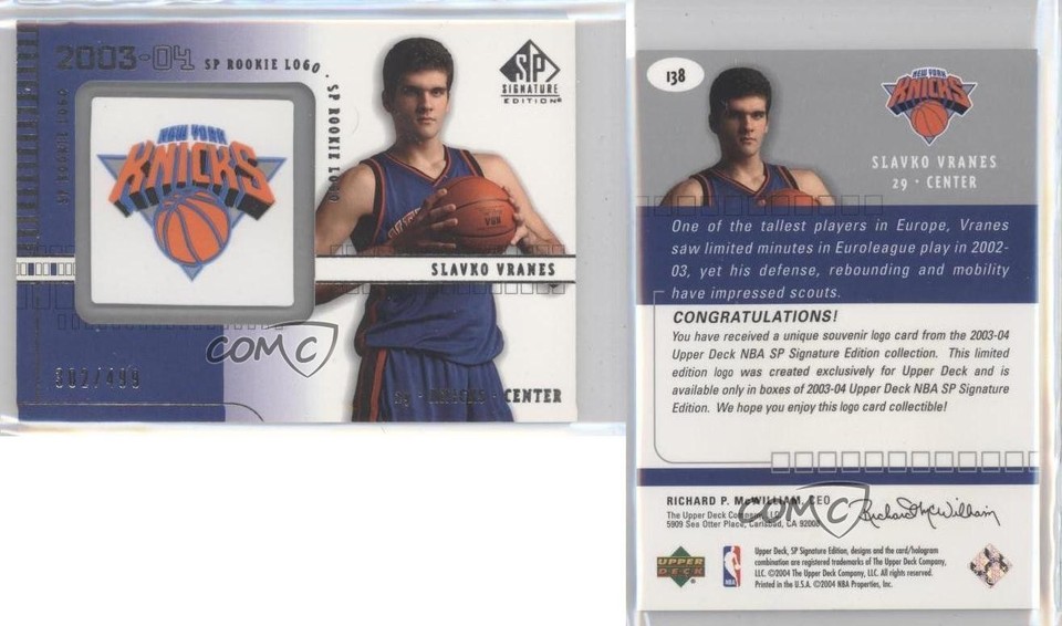 2003-04 SP Signature Edition Logo 302/499 Slavko Vranes #138 Rookie RC ...