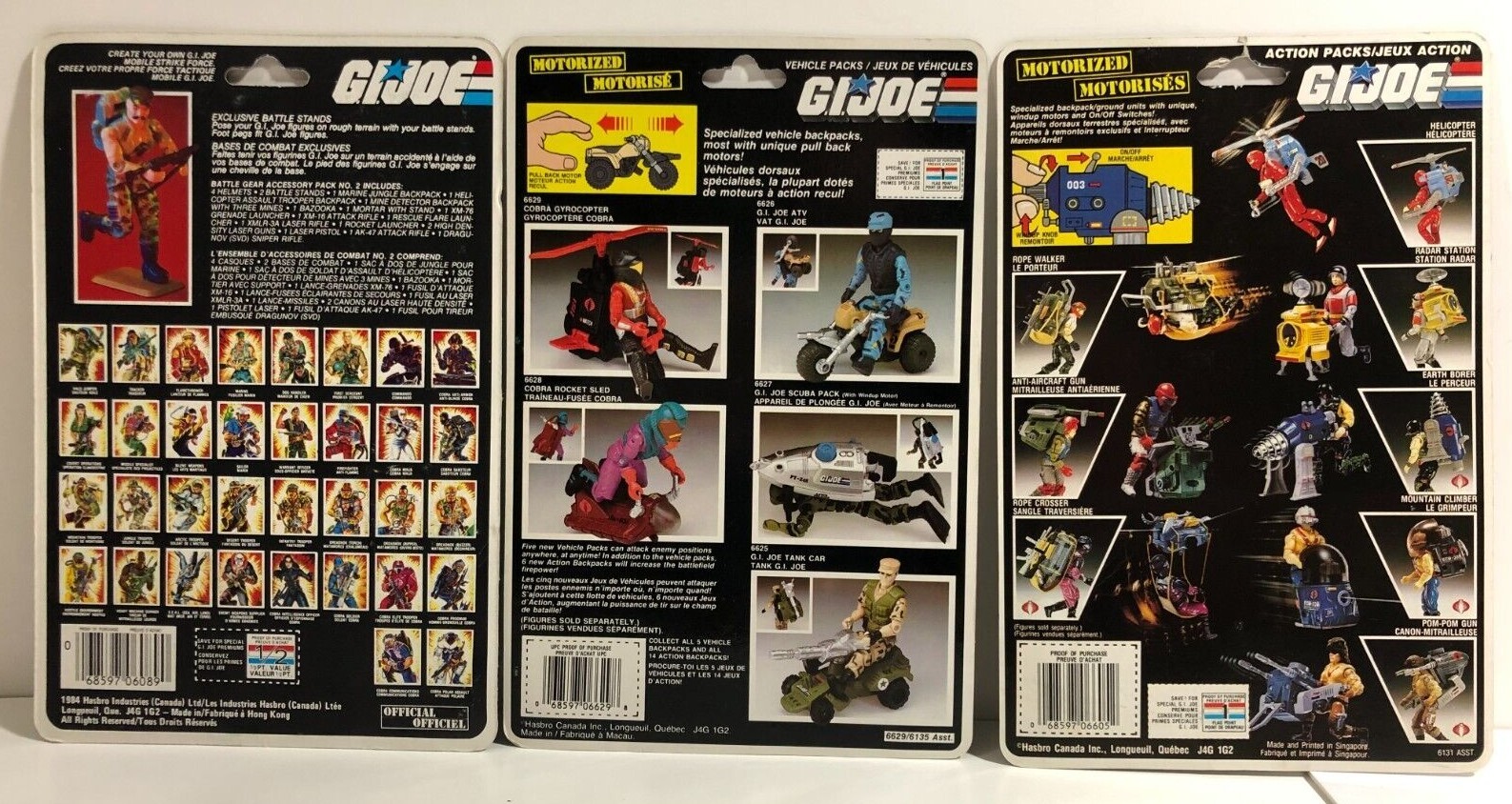 GI Joe Lot of 3 Canadian Cardbacks Accessory Pack Action Vehicle Pack ...