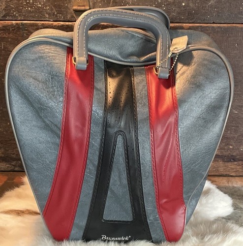 Vintage Brunswick Leather Bowling Ball Bag Usa Red Black Grey | eBay