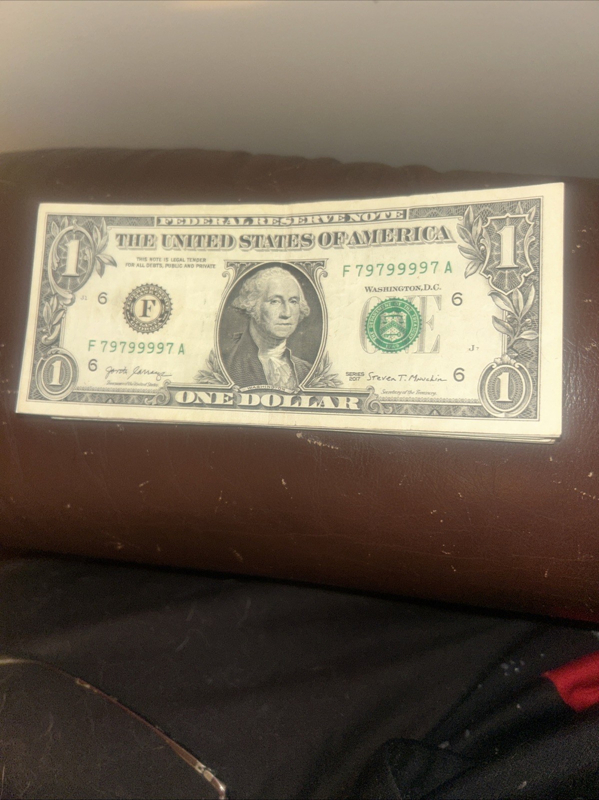 2017 Series U.S. $1 Bill with Fancy Binary Serial Number: F 79799997 A ...