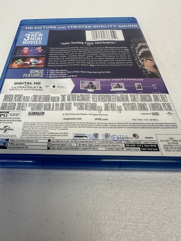 Special Edition SING. Blu-Ray + DVD + Digital HD. | eBay