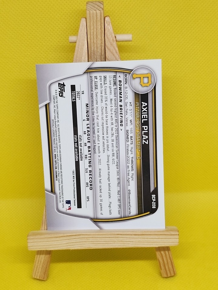 2023 1st Bowman Chrome Sapphire Axiel Plaz Pittsburgh Pirates #BCP-208 ...