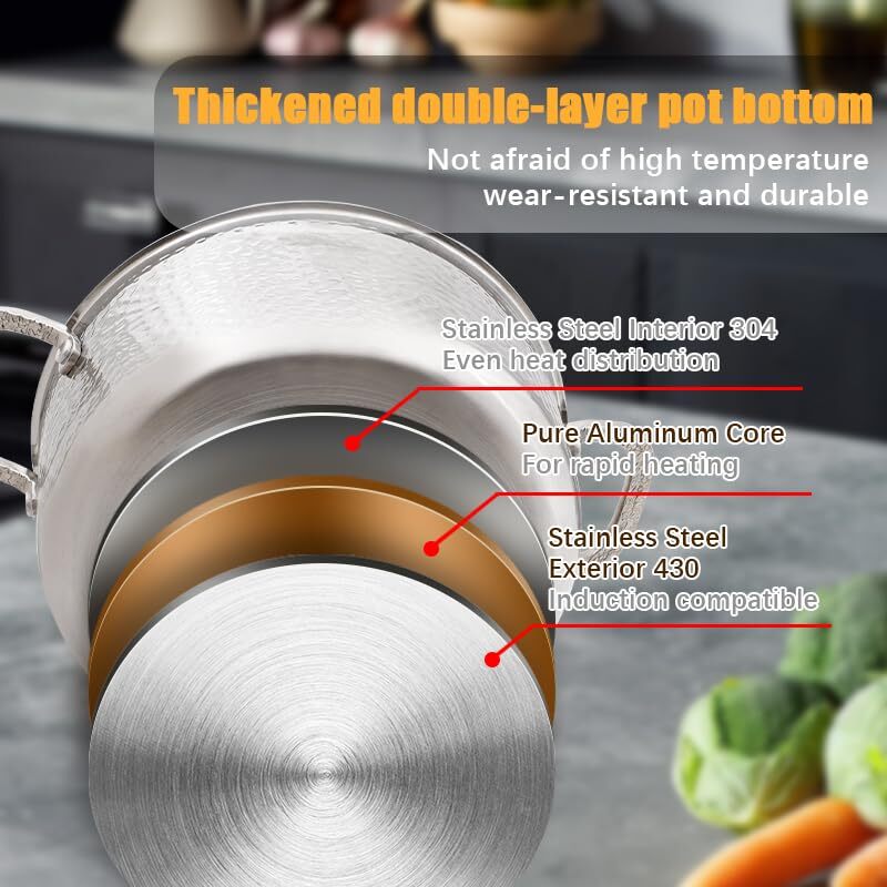 Triply Stainless Steel Stockpot Deep Cooking Pot With Lid Hammered ...