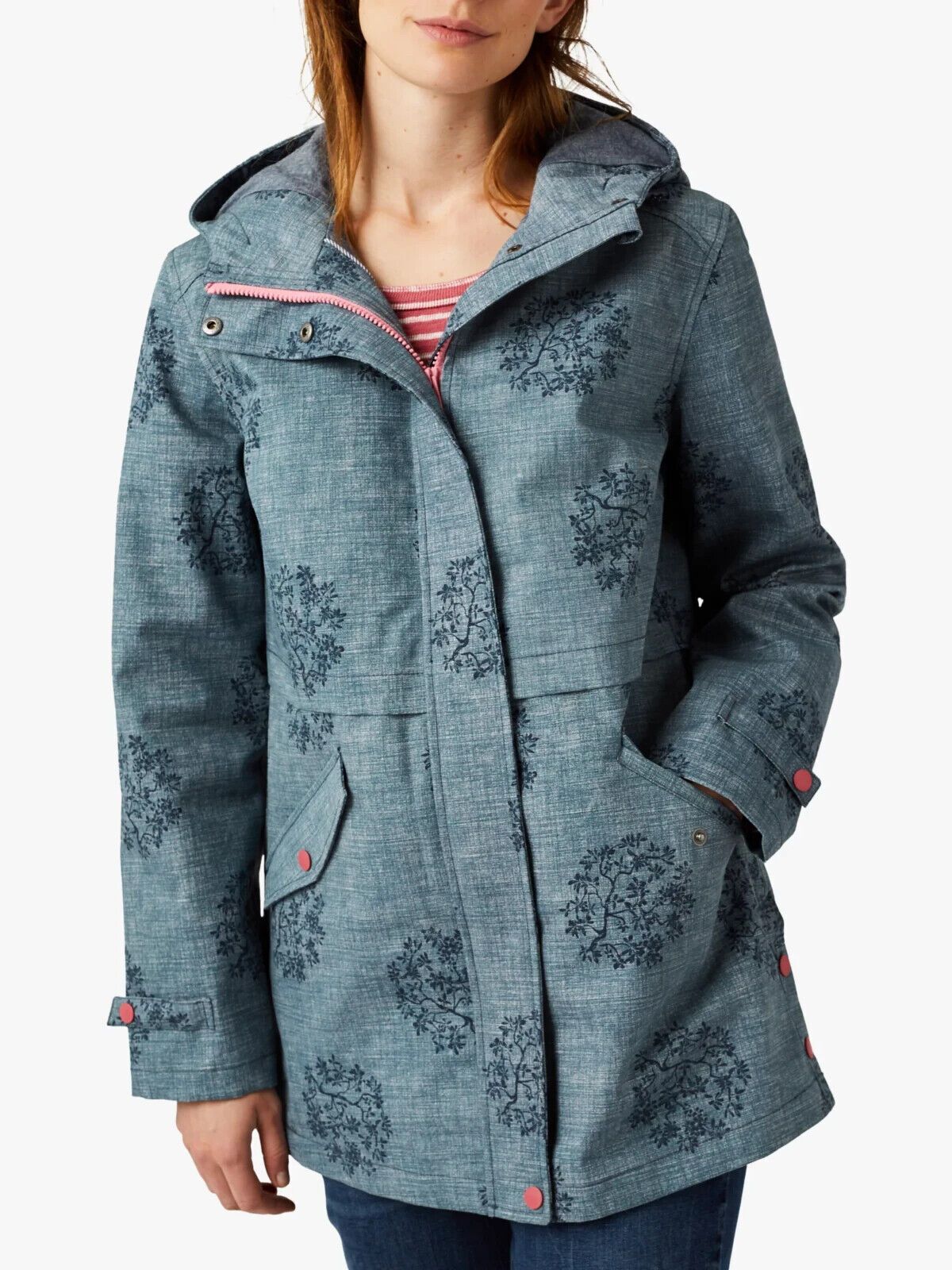 White Stuff Dolton Chambray Blue Hooded Rain Jacket U… - Gem