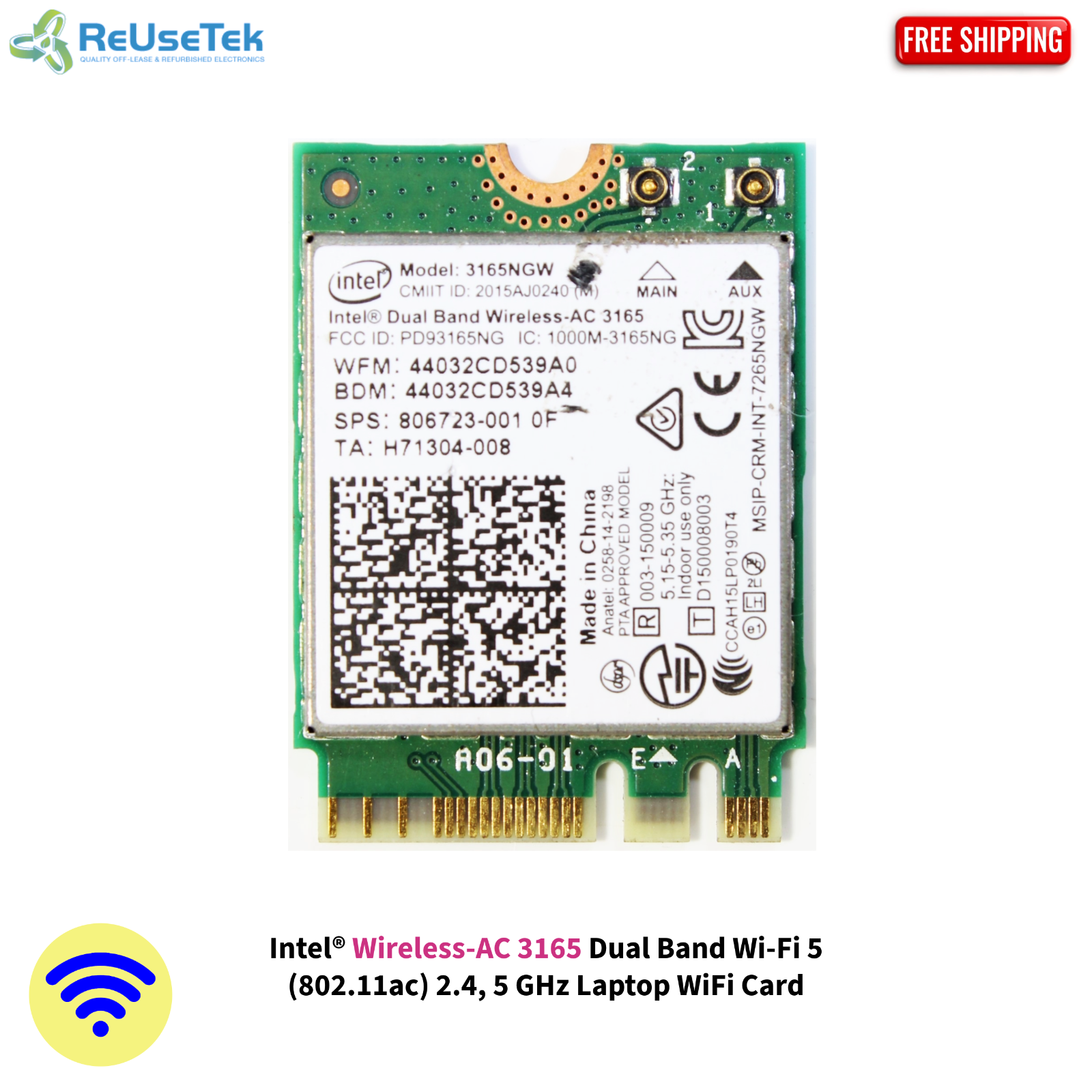 Intel® Wireless-AC 3165 Dual Band Wi-Fi 5 (802.11ac) 2.4, 5 GHz Laptop ...