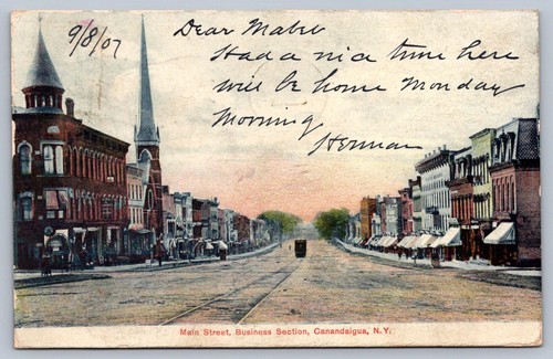 Postcard Canandaigua NY Main Street Business Section 1907 | eBay