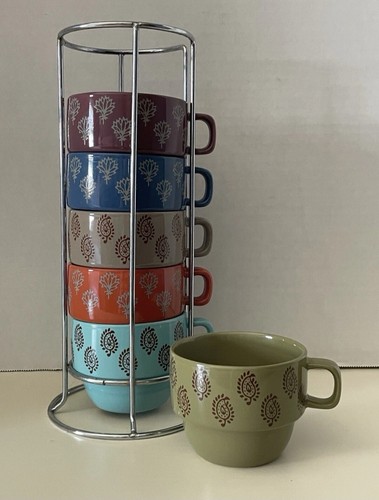 World Market Stacking Multicolor Floral/Fall Style Coffee/Tea Mugs w ...