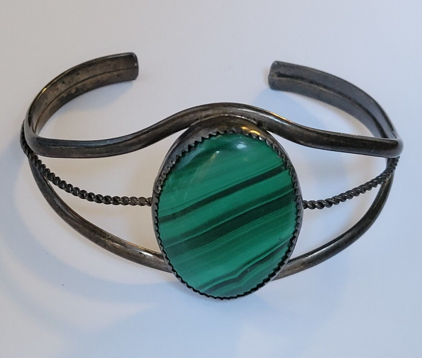 Apache Darrell Victor Sterling Silver Malachite Native American Cuff ...