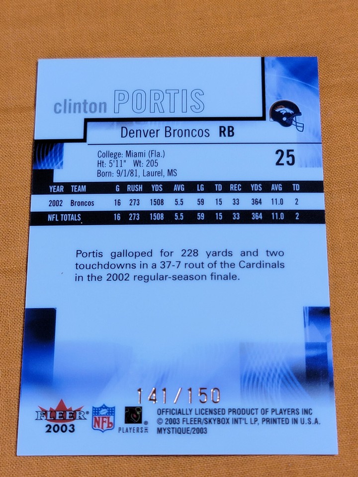 2003 Fleer Mystique Clinton Portis /150 Broncos Commanders Gold ...