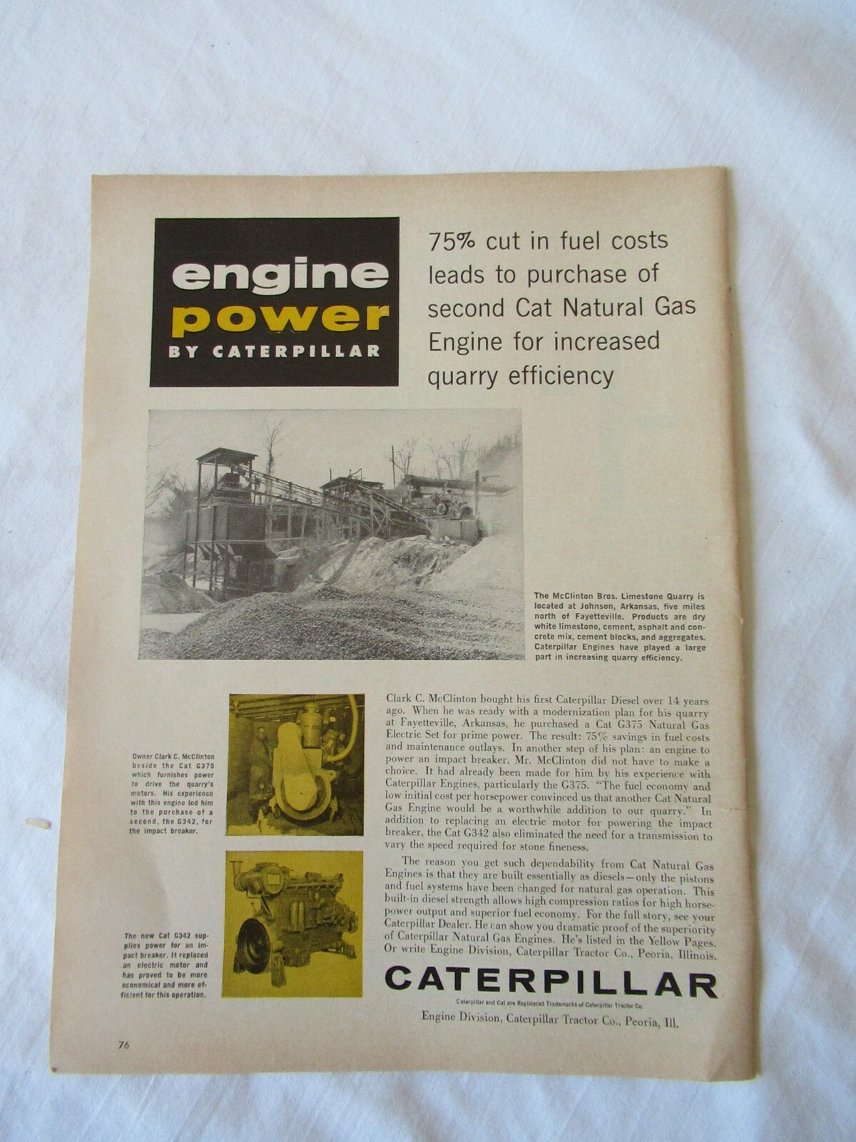1961 CAT Caterpillar engine power print AD 11x8" | eBay