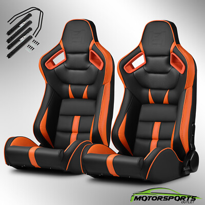 VIPER-Series Universal PVC Leather Reclinable Black-Orange Racing Seats ...