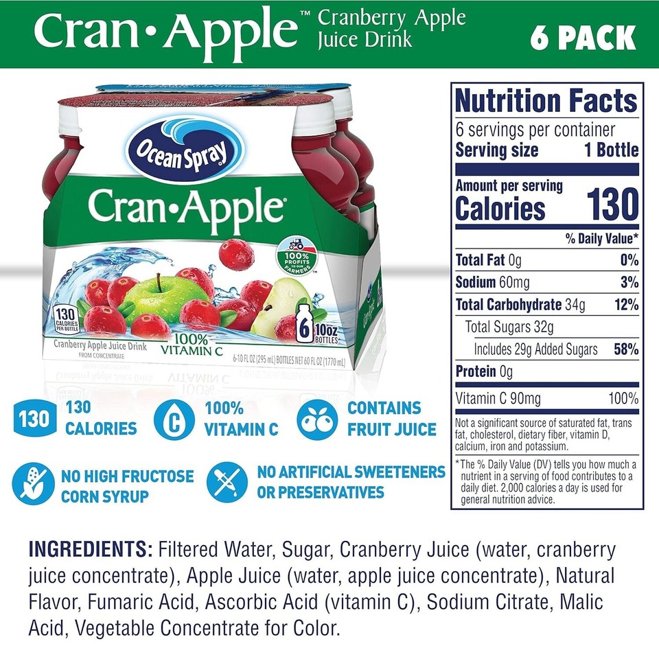 Ocean Spray Cran-Apple Cranberry Apple Juice Drinks, 10 Fl Oz (Pack of ...