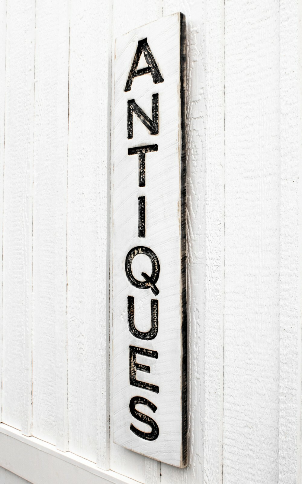 Vertical Antiques Sign - Carved in a Solid Wood Board Rustic Distressed ...