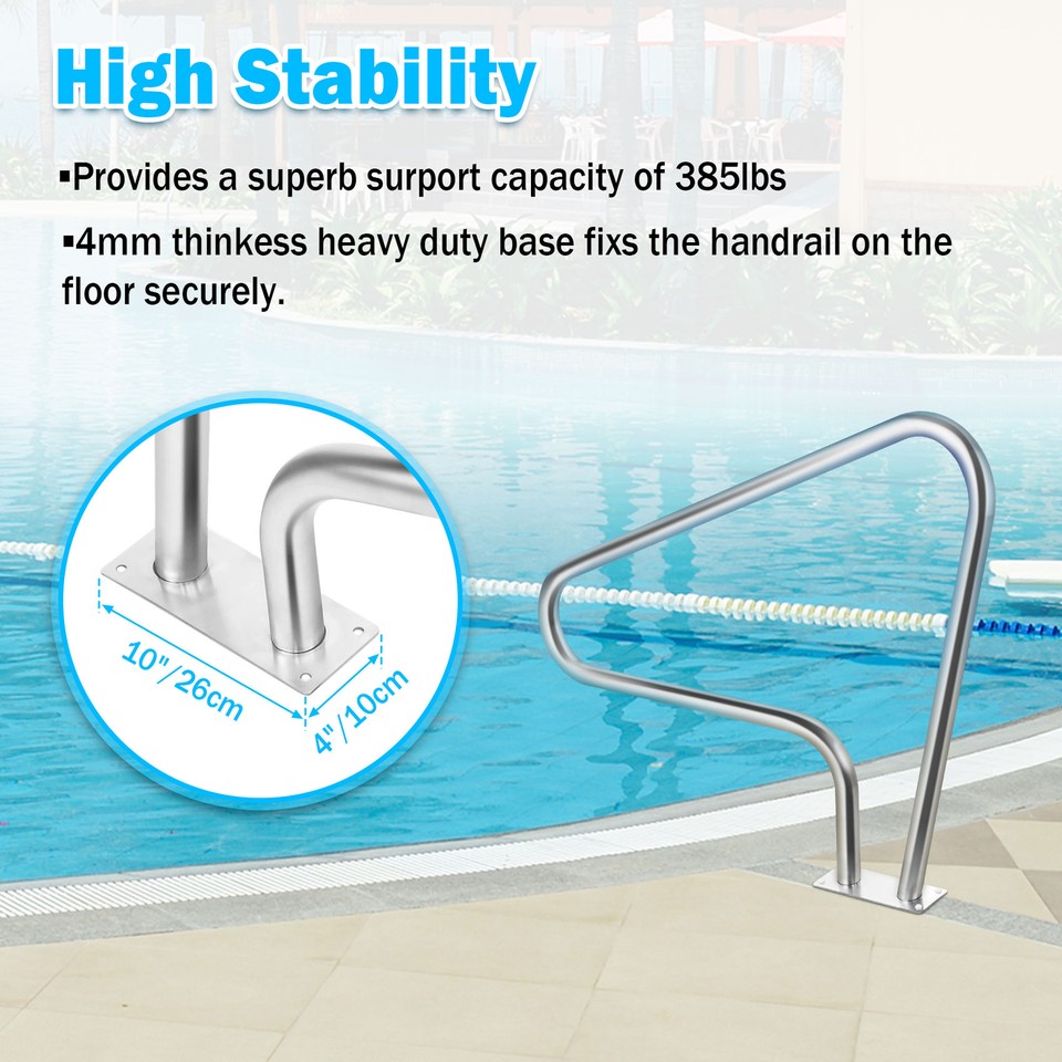 304 Stainless Steel Swimming Pool Handrail Inground Stair Steps Grab ...