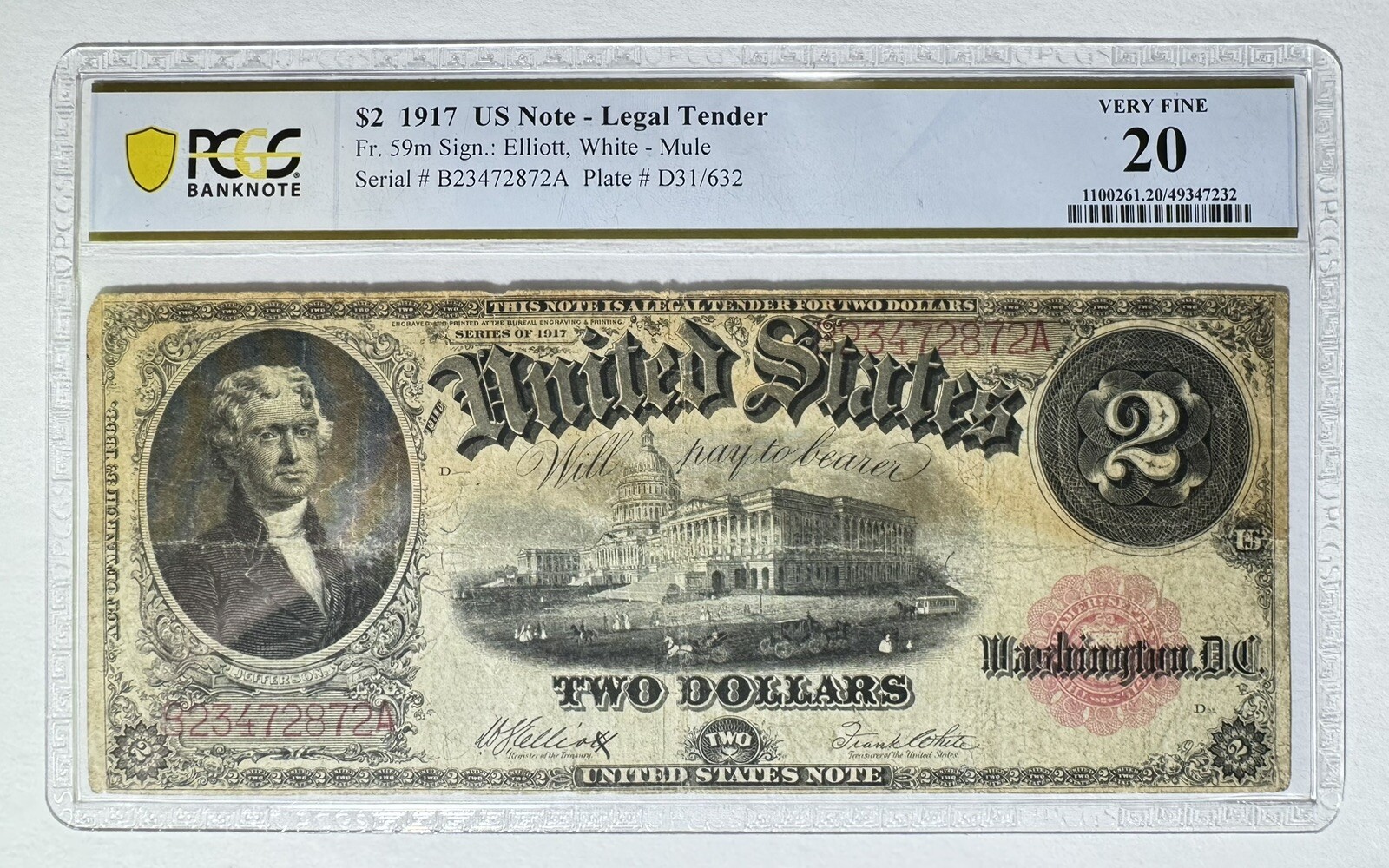 1917 $2 Dollar Large Size Legal Tender Banknote PCGS 20 | eBay