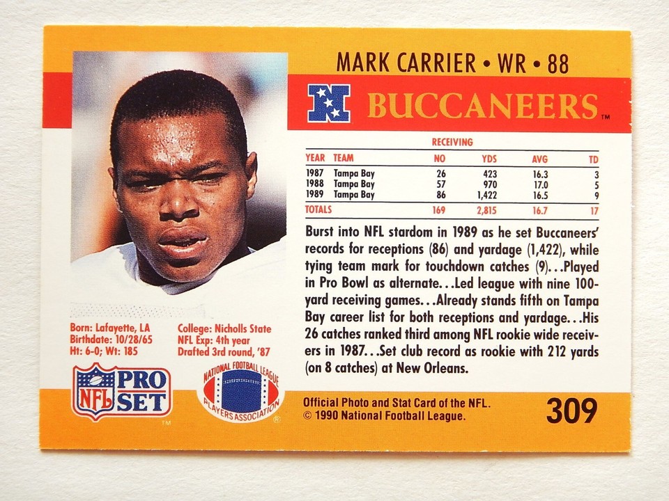Mark Carrier #309 Pro Set 1990 Football Card (Tampa Bay Buccaneers) | eBay