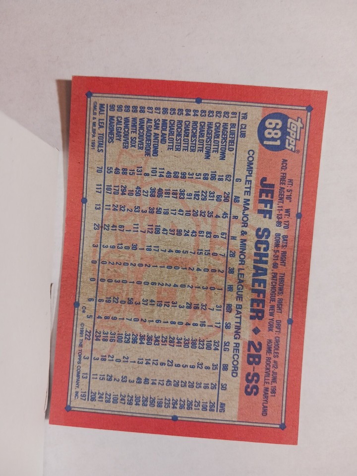 1991 Topps 681 Jeff Schaefer Glow Back | eBay
