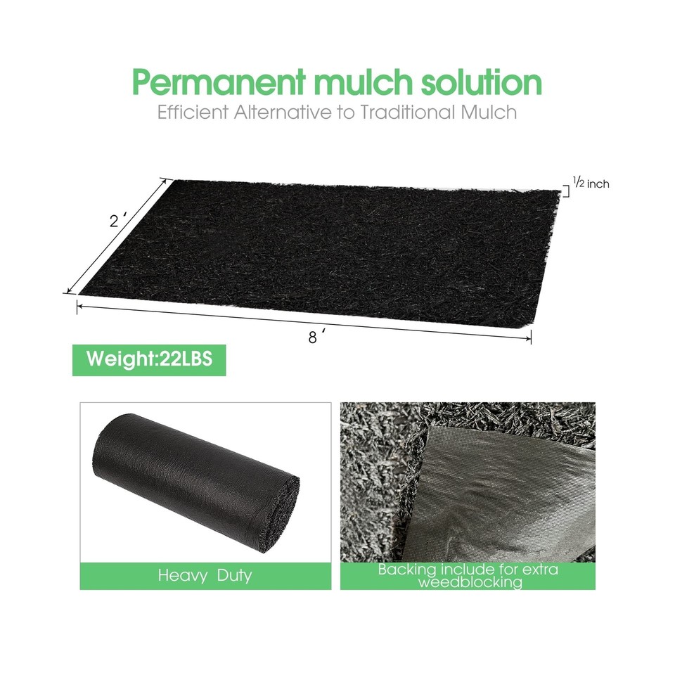 Harmiden Recycled Rubber Mulch Mat Roll Black Permanent Mulch Walkway ...
