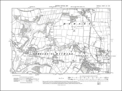 Old map of Hemsby, Ormesby, Norfolk in 1907: 54SW repro | eBay