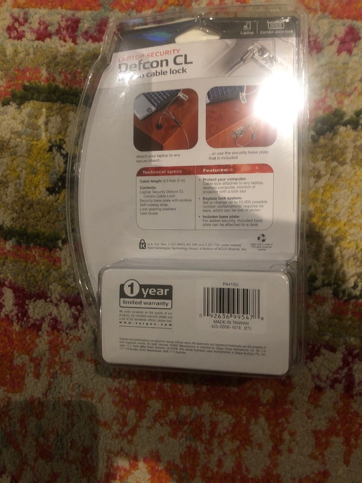 Targus Defcon CL Laptop Security Combo Combination Cable Lock PA410U ...