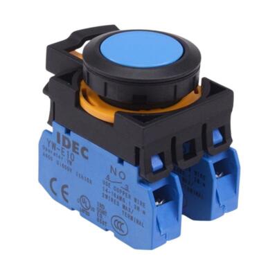 IDEC CW Series Blue Momentary 22.3mm Flush Push Button Switch 2NO IP65 ...