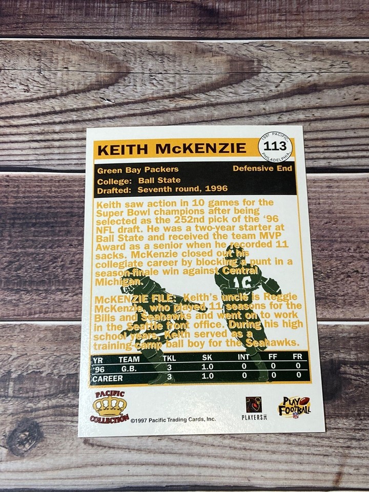 1997 Pacific Philadelphia Keith McKenzie RC rookie card Packers Browns ...