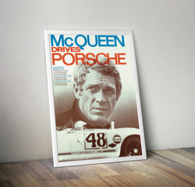 MCQUEEN DRIVES PORSCHE POSTER | eBay