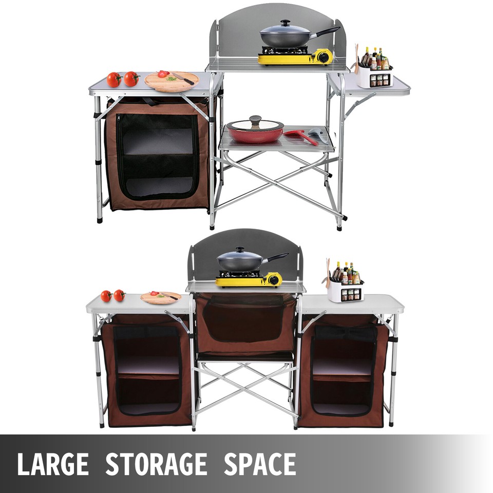 3 Colors Camping Kitchen Table Cabinet Cooking Storage Rack with ...