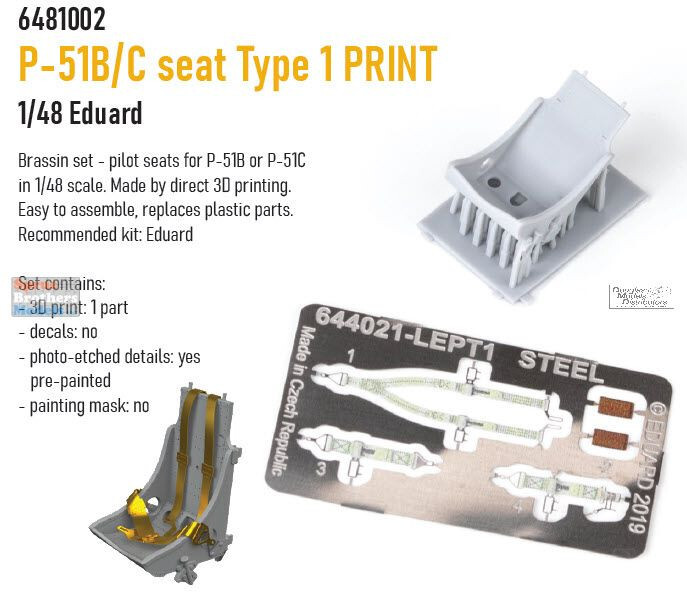EDU6481002 1:48 Eduard Brassin Print - P-51B P-51C Mustang Seat Type 1 ...