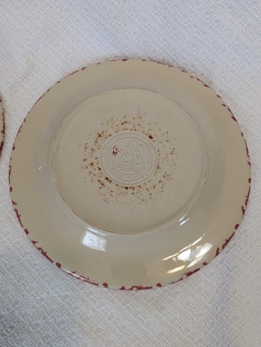 ROSEVILLE SPONGEWARE 2 PLATES Red Gerald E. Henn Workshops POTTERY Set ...
