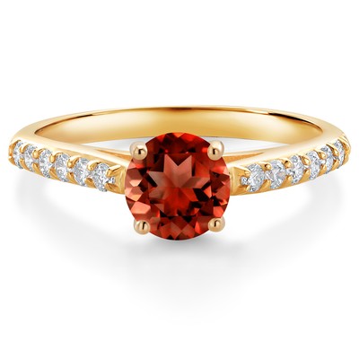 10K Yellow Gold Garnet and White Lab Grown Diamond Engagement Ring For ...