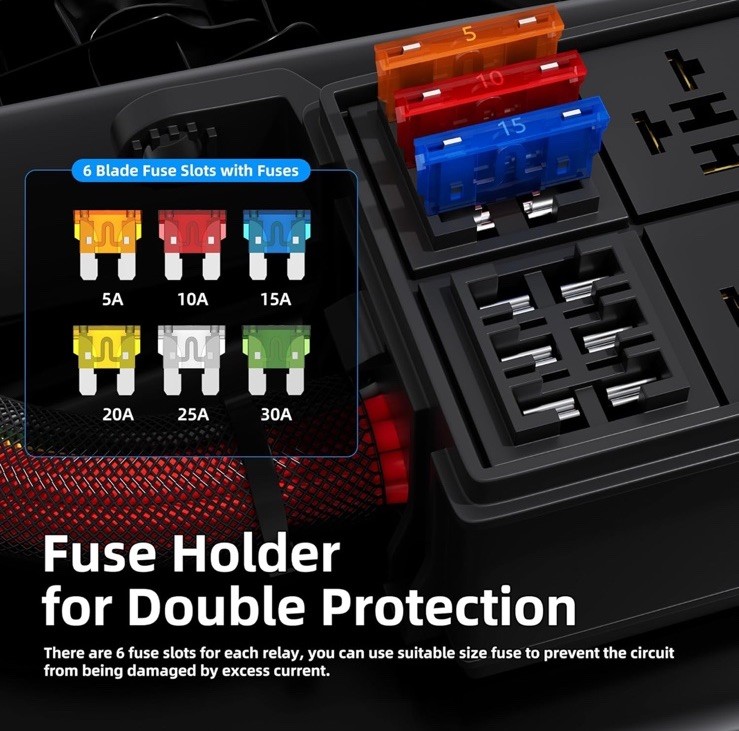 12V Relay Box 6 Way Relay Fuse Box 12 AWG Pre-Wired Waterproof Relay ...