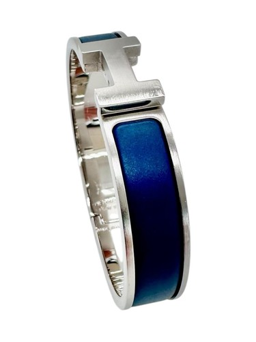 Hermés Bracelet Clic HH Blue Stainless Steel Matte Bangle Unisex Jewelry Orig... | eBay