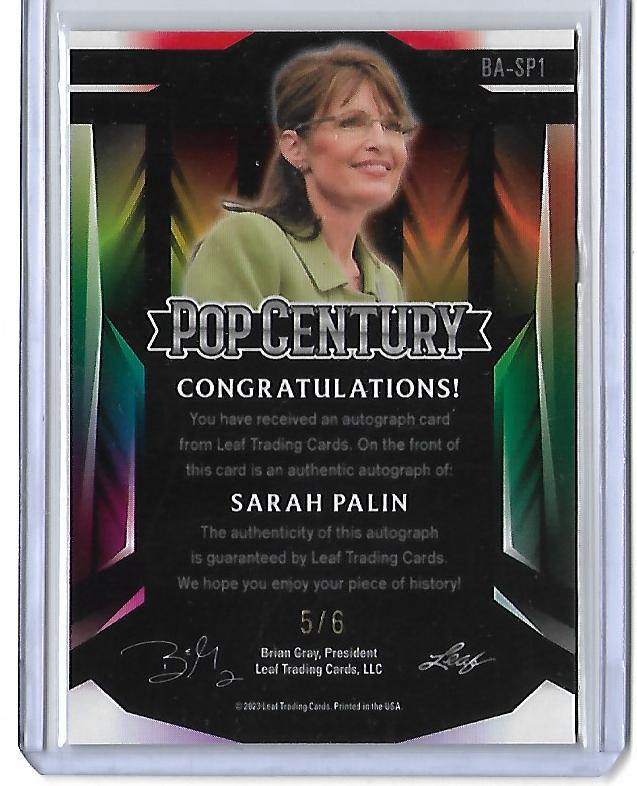 SARAH PALIN 2023 Leaf Pop Century Signatures PINK MOJO SP Auto Card ...