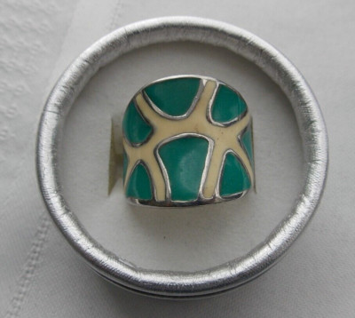 Steel Blue Green & Cream Design Chunky Ring Size 9 #ST52 | eBay