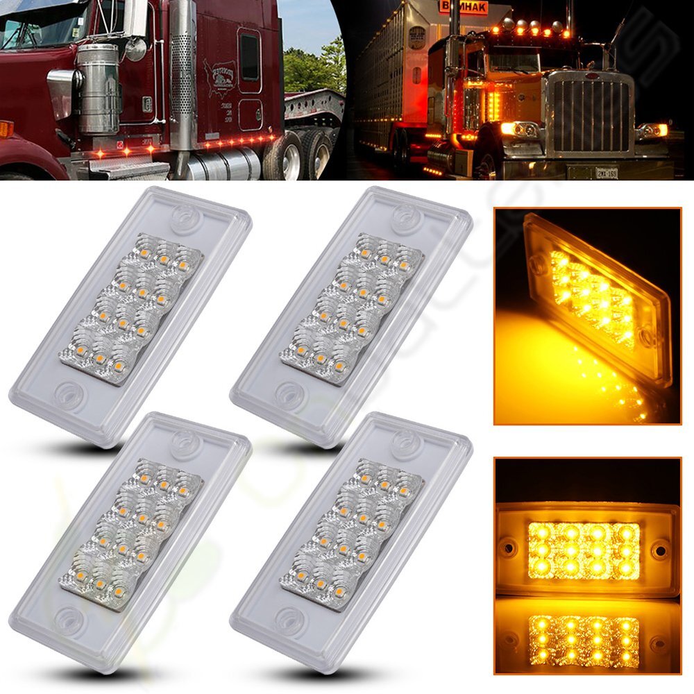 4pcs 12 LED Amber Light Clear Lens 12V Side Marker Turn Signal Trailer ...