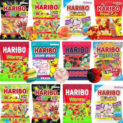 Haribo Halal Sweets Mixed Bags Fizzy Mix Worms Fries Happy Cola Teeth ...