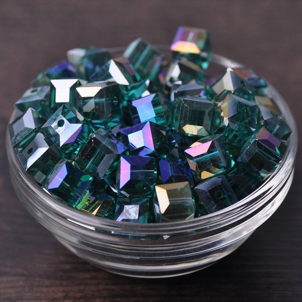 10pcs 10mm Cube Square Faceted Crystal Glass Charms Loose Spacer Beads ...