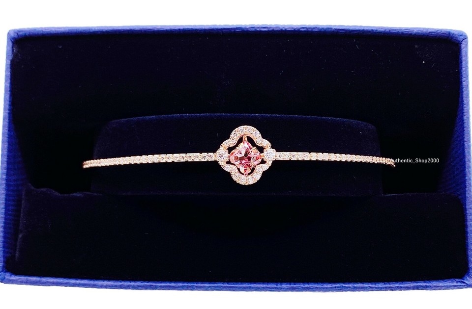 New SWAROVSKI Rose Gold Sparkling Dance Pink Clover Bangle Bracelet ...