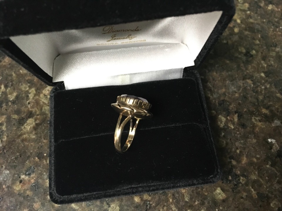 ANTIQUE 9K YG ESTATE CORUNDUM ALEXANDRITE ENGAGEMENT RING HALO LARGE ...