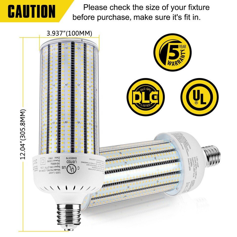 2-Pack 120W (600W Equivalent), Daylight E39 Mogul Base LED Corn Light ...