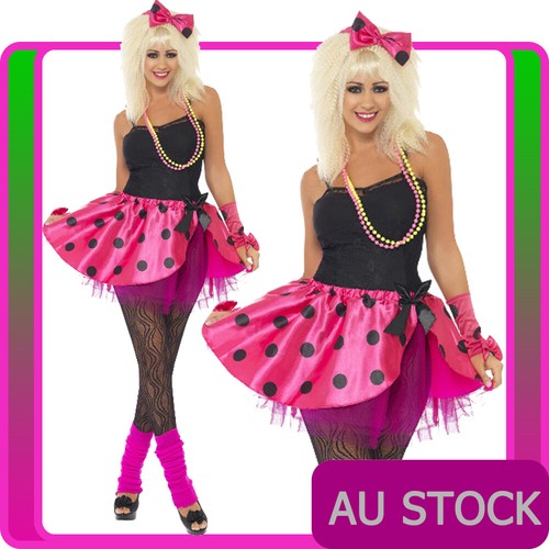 Ladies 80s Costume Tutu Kit Pink Neon Fancy Dress 1980s Party Womens AU ...