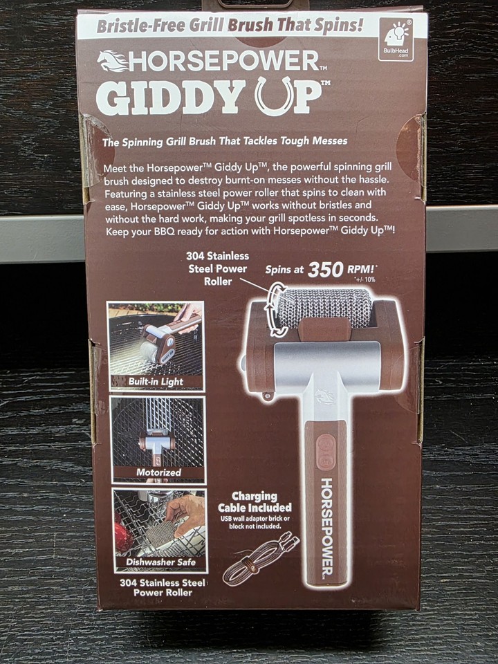 Horsepower Giddy Up Bristle Free Spinning BBQ Grill Brush With Light ...