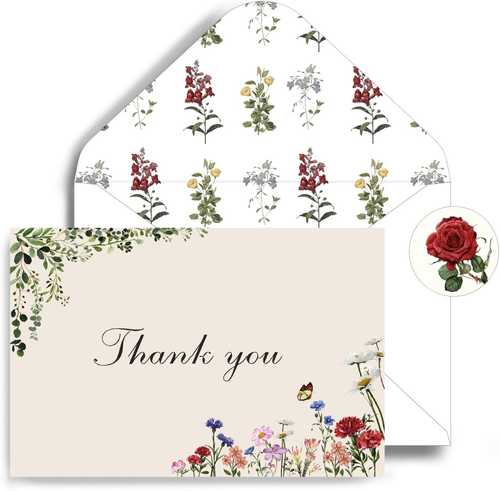 Thank You Cards with Envelopes, 4X6 Inch Vintage Flower Blank Notes ...