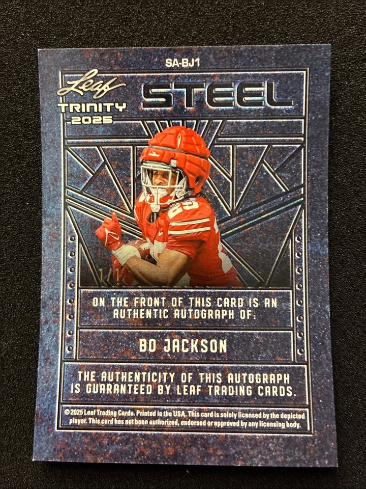 2025 Leaf Trinity Football BO JACKSON Steel Auto Metal Orange Lava 1/1 ...