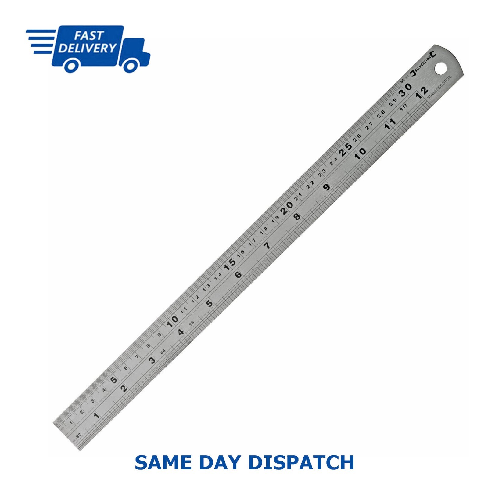 12" 300mm STEEL RULER RULE METRIC AND IMPERIAL RULER MEASURING ...