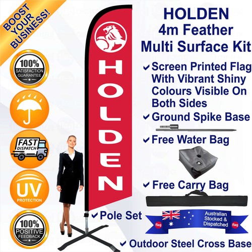 HOLDEN Red 4m Feather Flag/Banner Kit Multi Surface *Striker *Windless ...