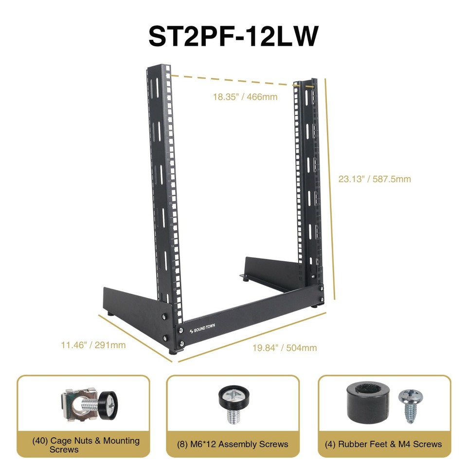 Sound Town 12U 2-Post Desktop Open-Frame Rack Audio Network Devices ...